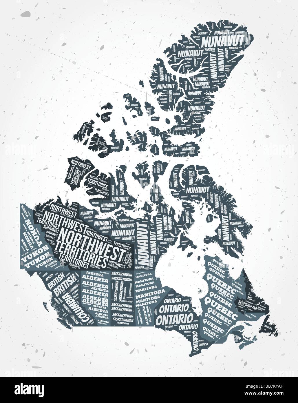 Canada provinces word clouds. Country shape on textured background ...