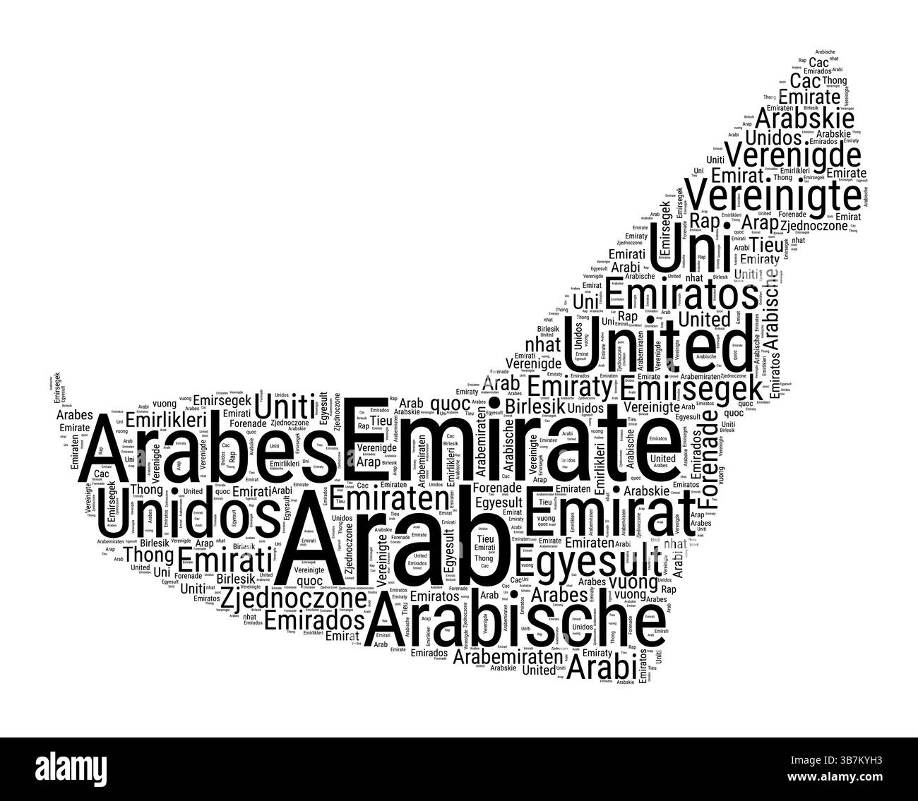 Black and white word cloud in UAE shape. Simple typography style ...