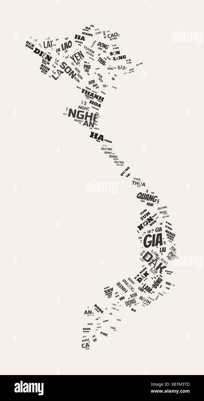 Vietnam Word Cloud. Country with regions division. Vietnam typographic ...