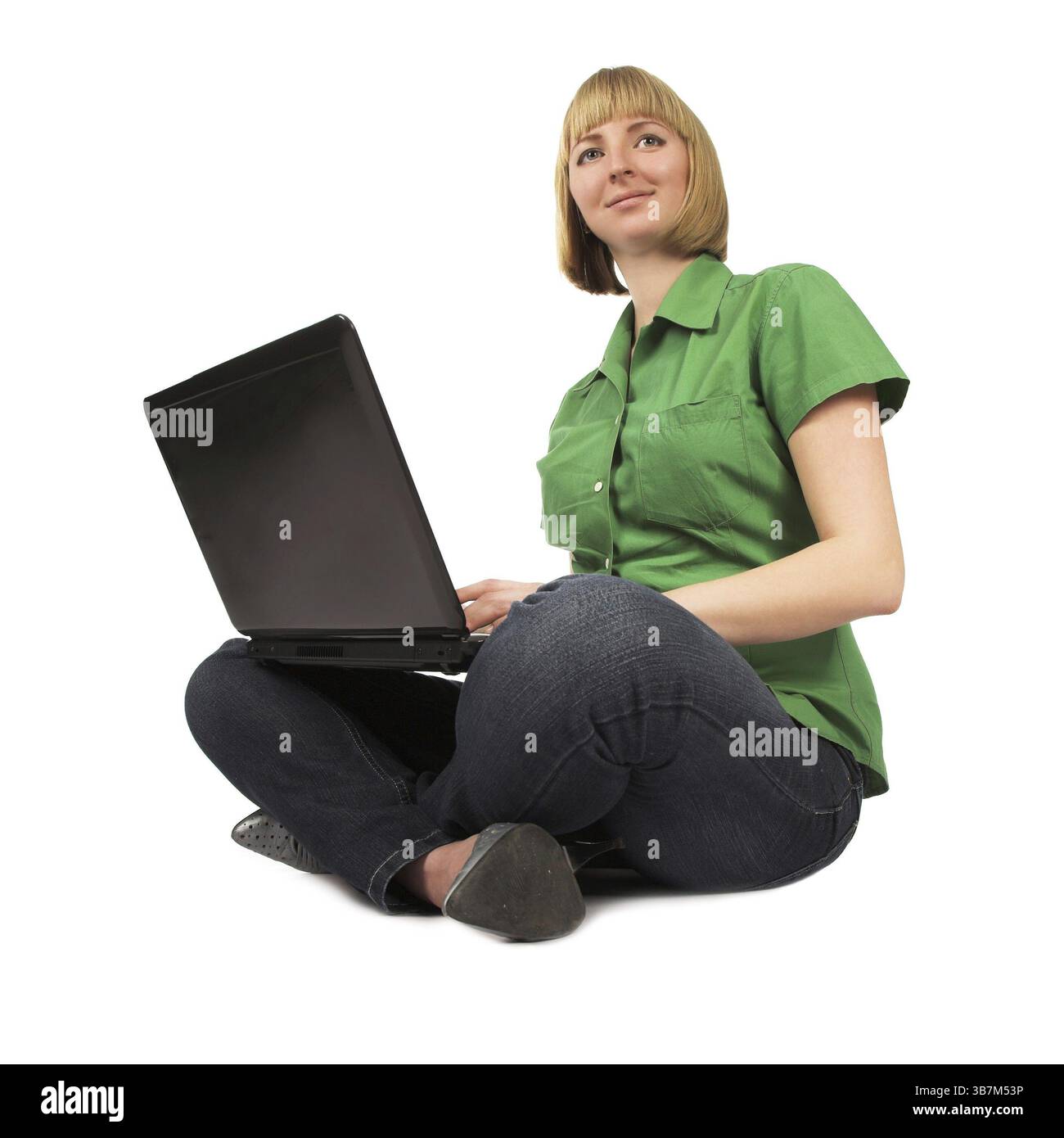 Beautiful girl working in front of the computer Stock Photo - Alamy