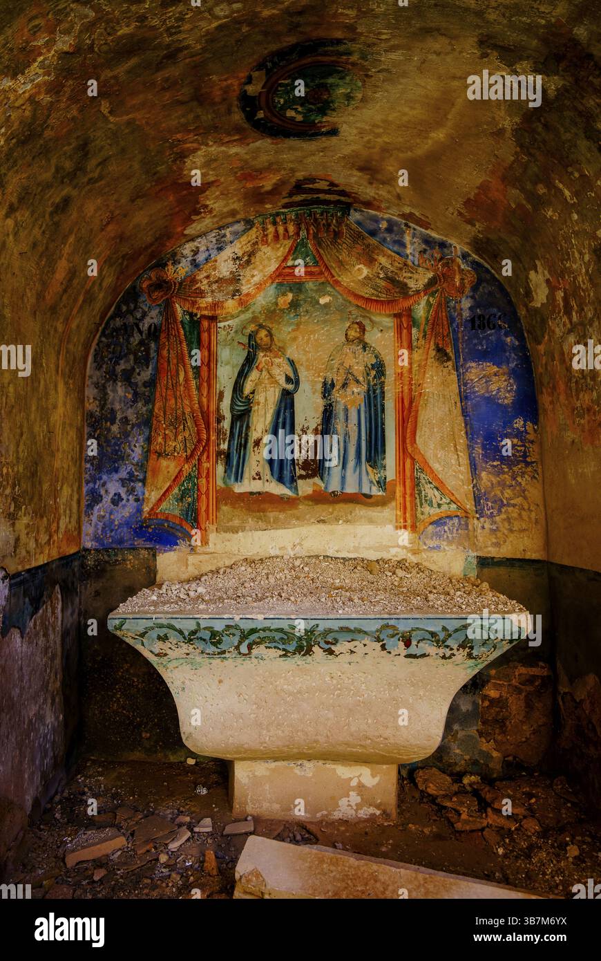 Small chapel in the abandoned town of L'Estall. Montsec massif.Pyrenean ...