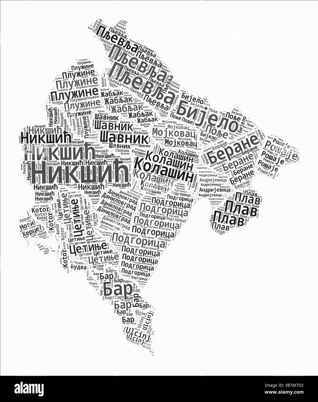 Montenegro Text Style Regions. Country region names word clouds in the ...