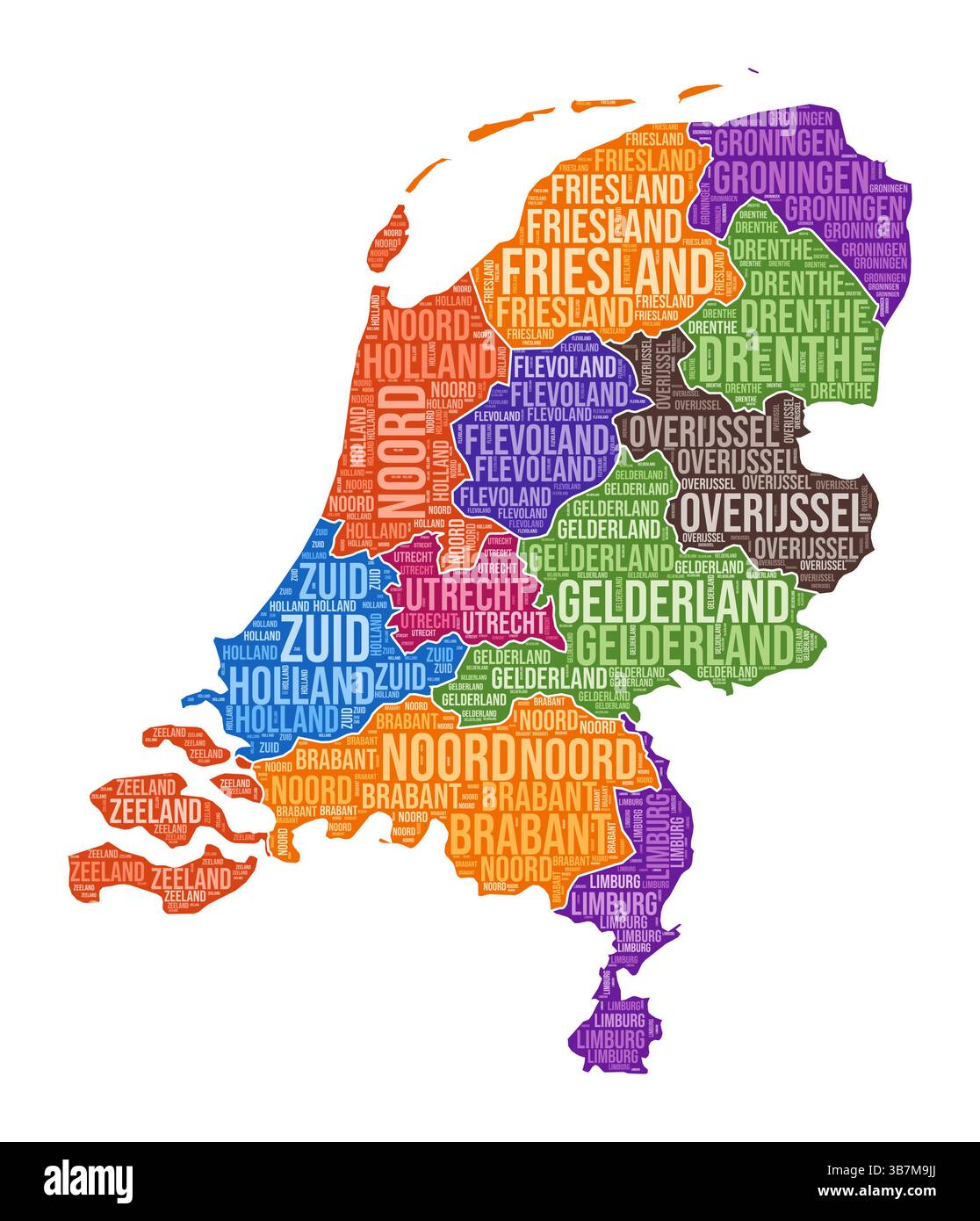 Netherlands shape. Country word cloud with region division. Netherlands ...
