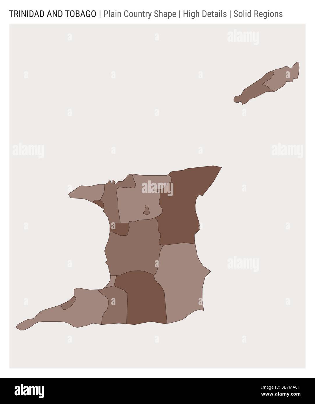 Trinidad and Tobago plain country map. High details. Solid regions ...