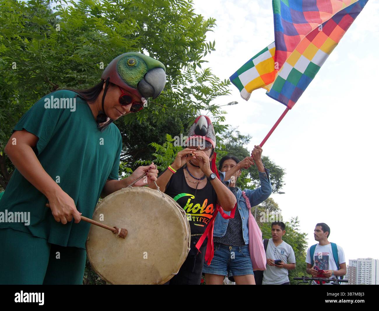 April 20, 2024, Lima, Lima, Peru: Activists playing drums and waving a ...