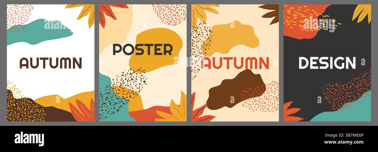Vector illustration. Set of trendy autumn banners. Leaves, memphis ...