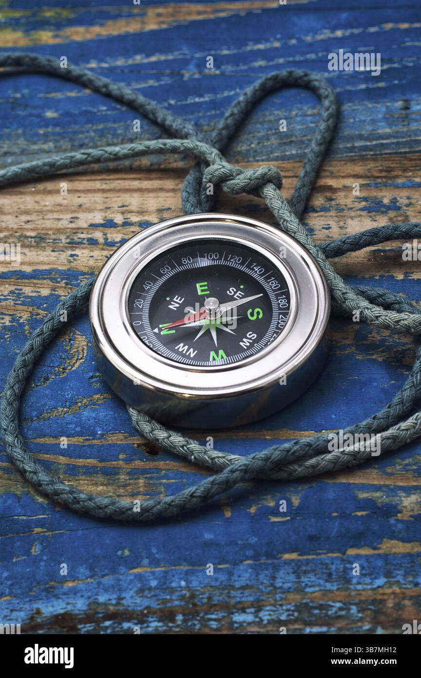 Compass, map of the main tourist instruments Stock Photo - Alamy