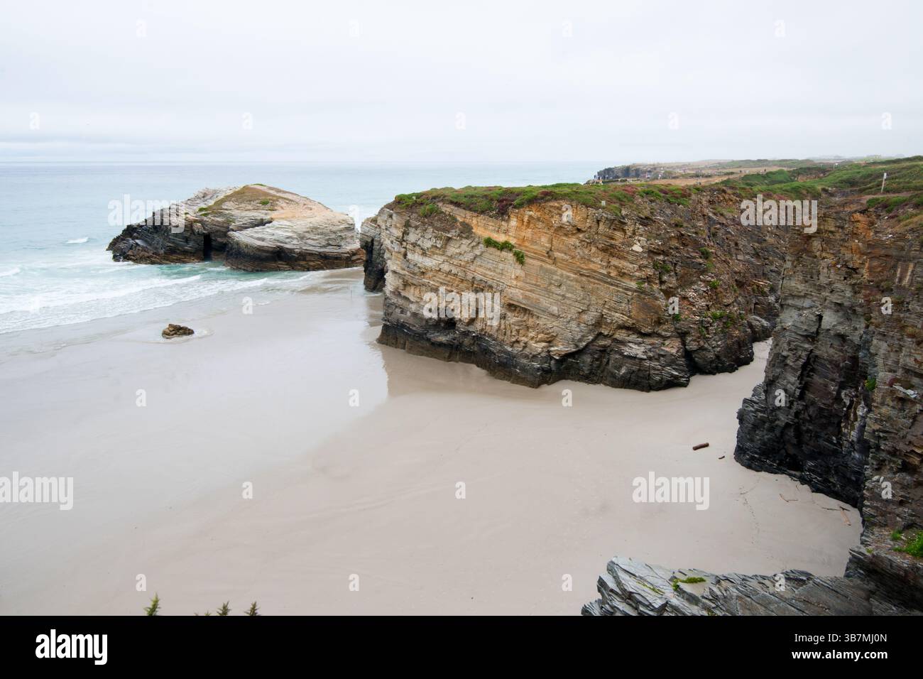 Aerial view of Cathedrals beach without people. Lugo, Spain. Cludy day ...