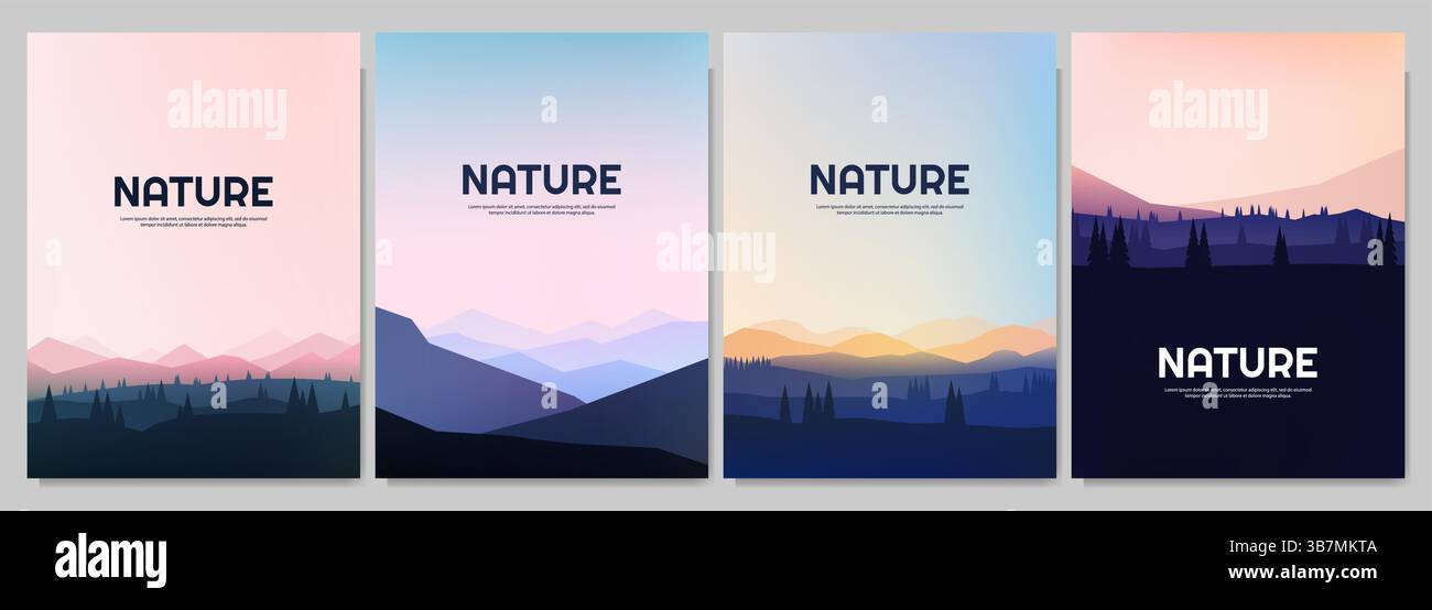 Vector illustration. Set of natural scene landscapes. Polygonal ...