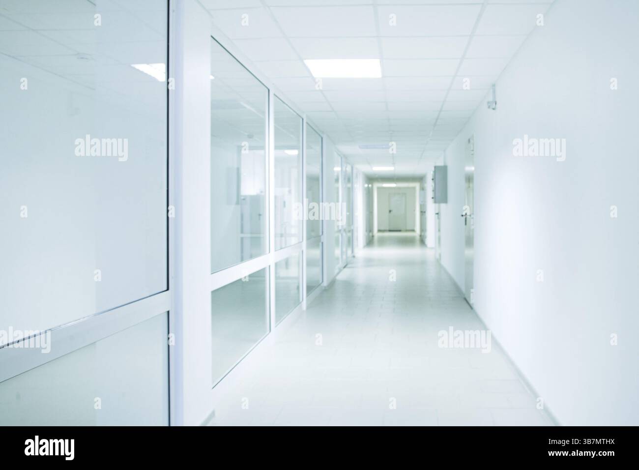 Long bright corridor in scientific laboratory building Stock Photo - Alamy