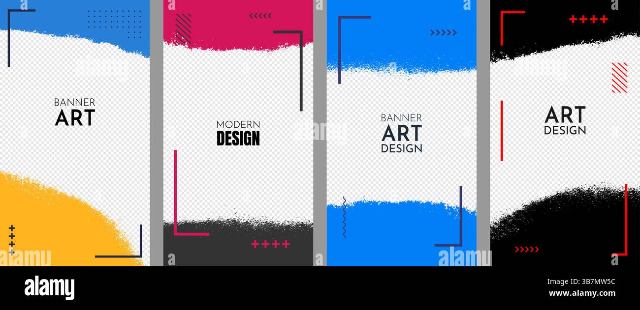 Vector illustration. Color brush strokes border elements. Messy ink ...