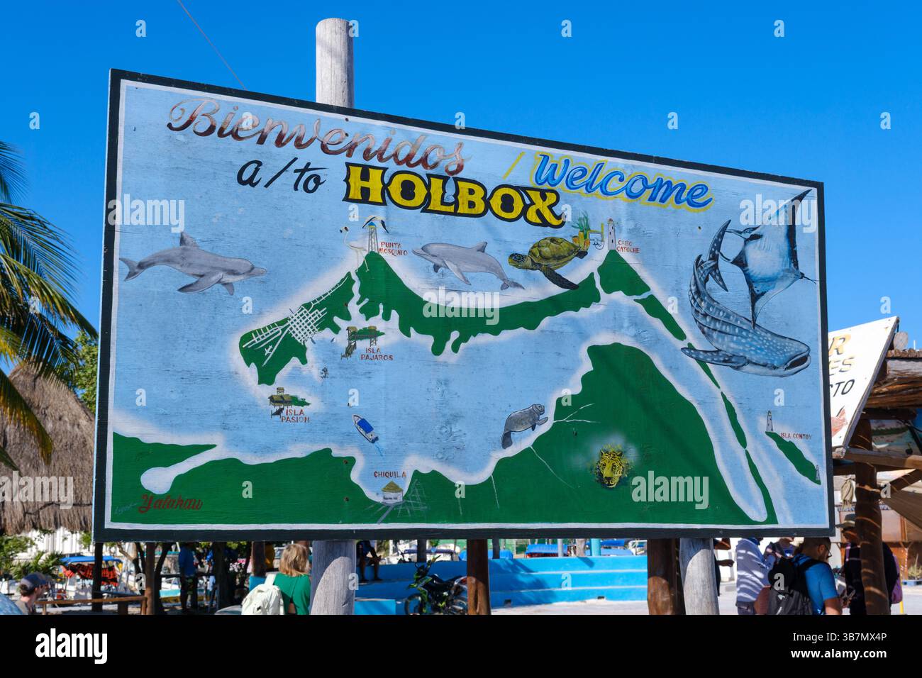 Holbox, Mexico - 9 February 2025: Hand-painted tourist map of Holbox ...