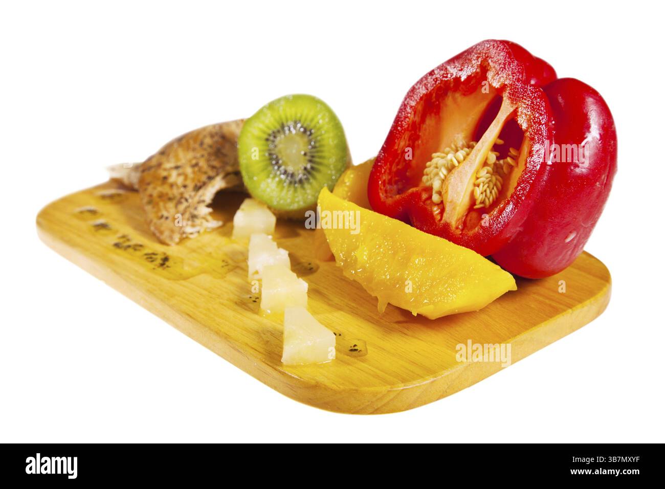 Still life with paprika kiwi and meat Stock Photo - Alamy