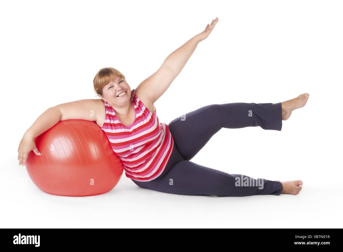 Fat woman with big red gimnastic ball Stock Photo - Alamy