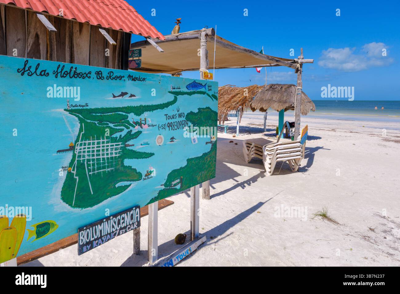 Holbox, Mexico – 9 February 2025: A hand-painted map of Isla Holbox ...