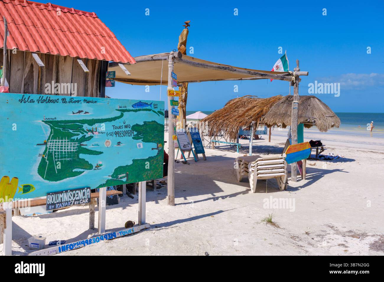 Holbox, Mexico – 9 February 2025: A hand-painted map of Isla Holbox ...