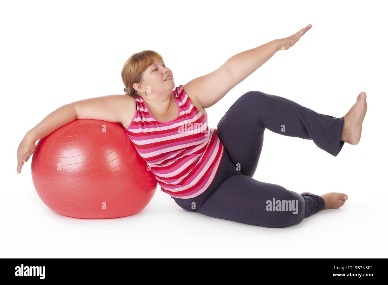 Fat woman with big red gimnastic ball Stock Photo - Alamy