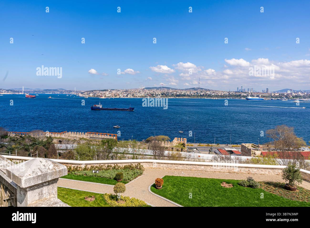 Panoramic view of the Bosphorus Strait from Topkapi Palace, with scenic ...