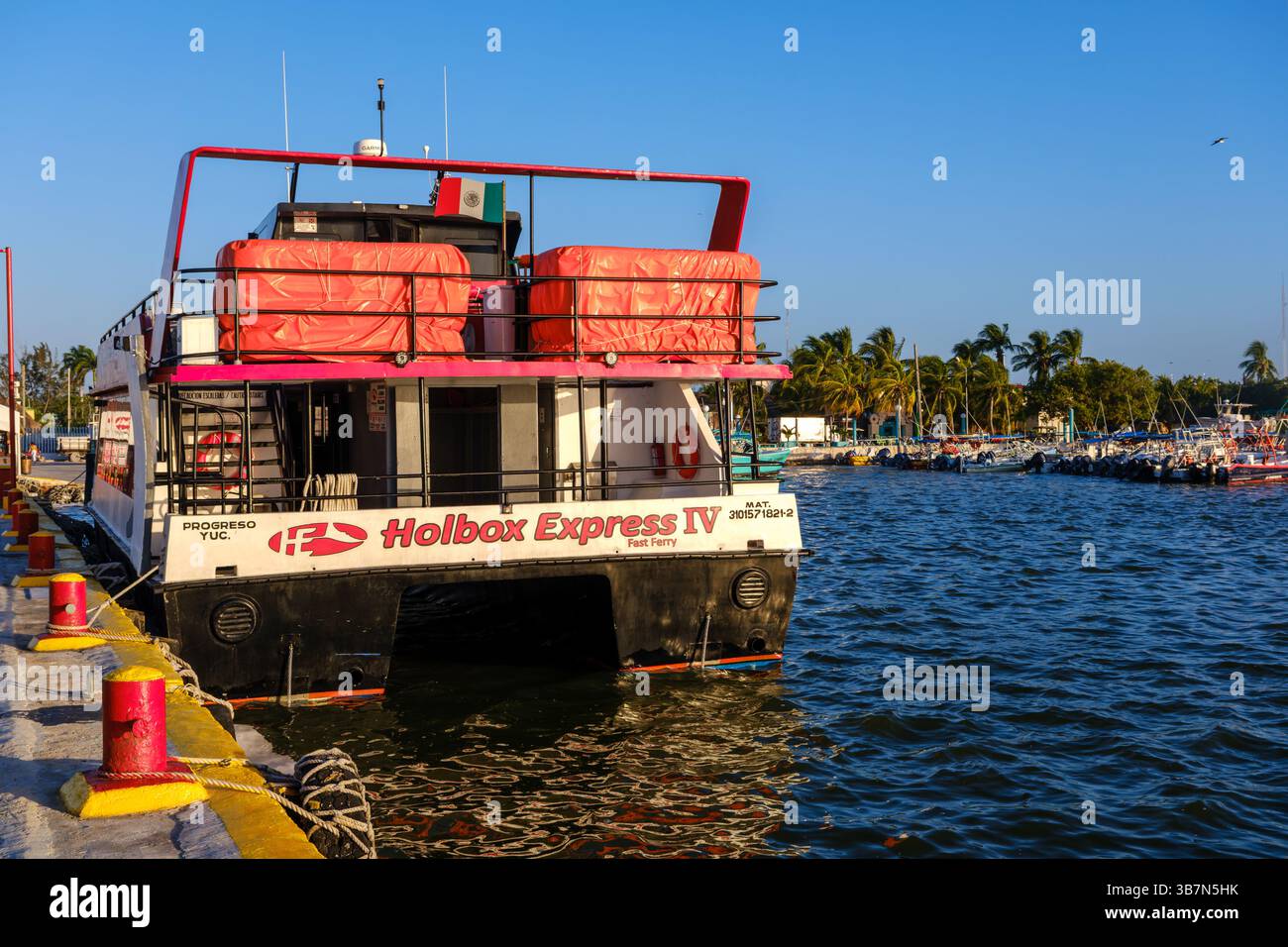 Holbox, Mexico – 12 February 2025: The Holbox Express IV ferry is ...