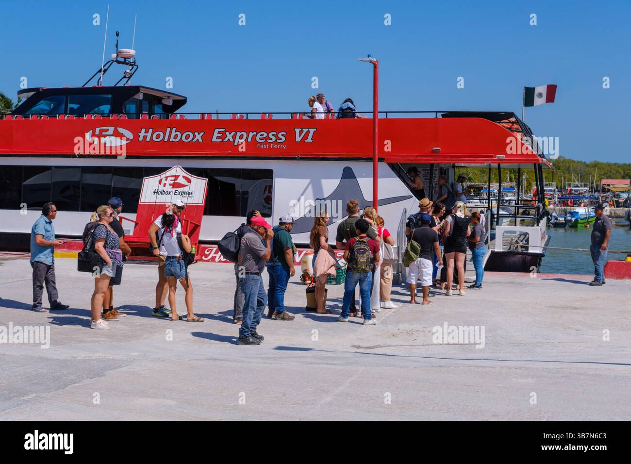 Holbox, Mexico - February 14, 2025: A view of the red and white Holbox ...