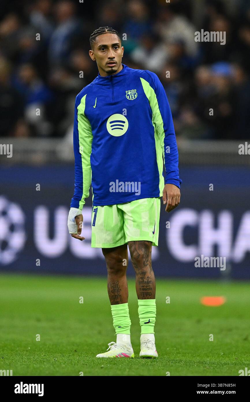Raphinha of F.C. Barcelona participates in the UEFA Champions League ...