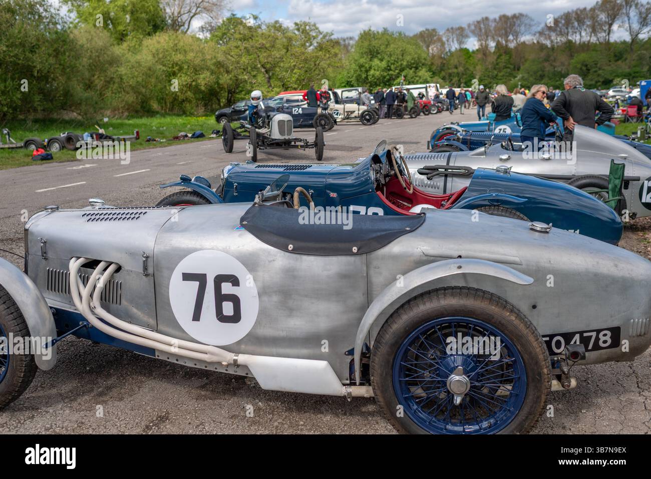 Vintage open top cars competing in the V.S.C.C. Curborough Speed trials ...