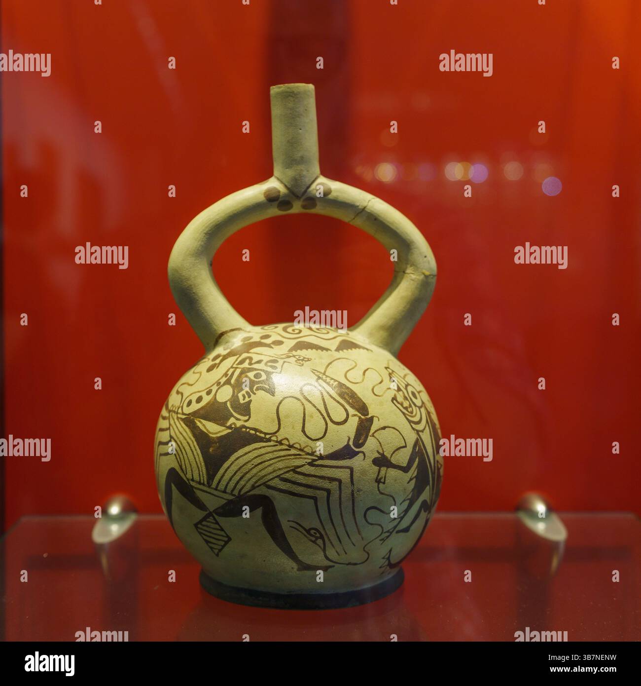 Globular votive vase with mythological scene, Mochica culture, Peru ...