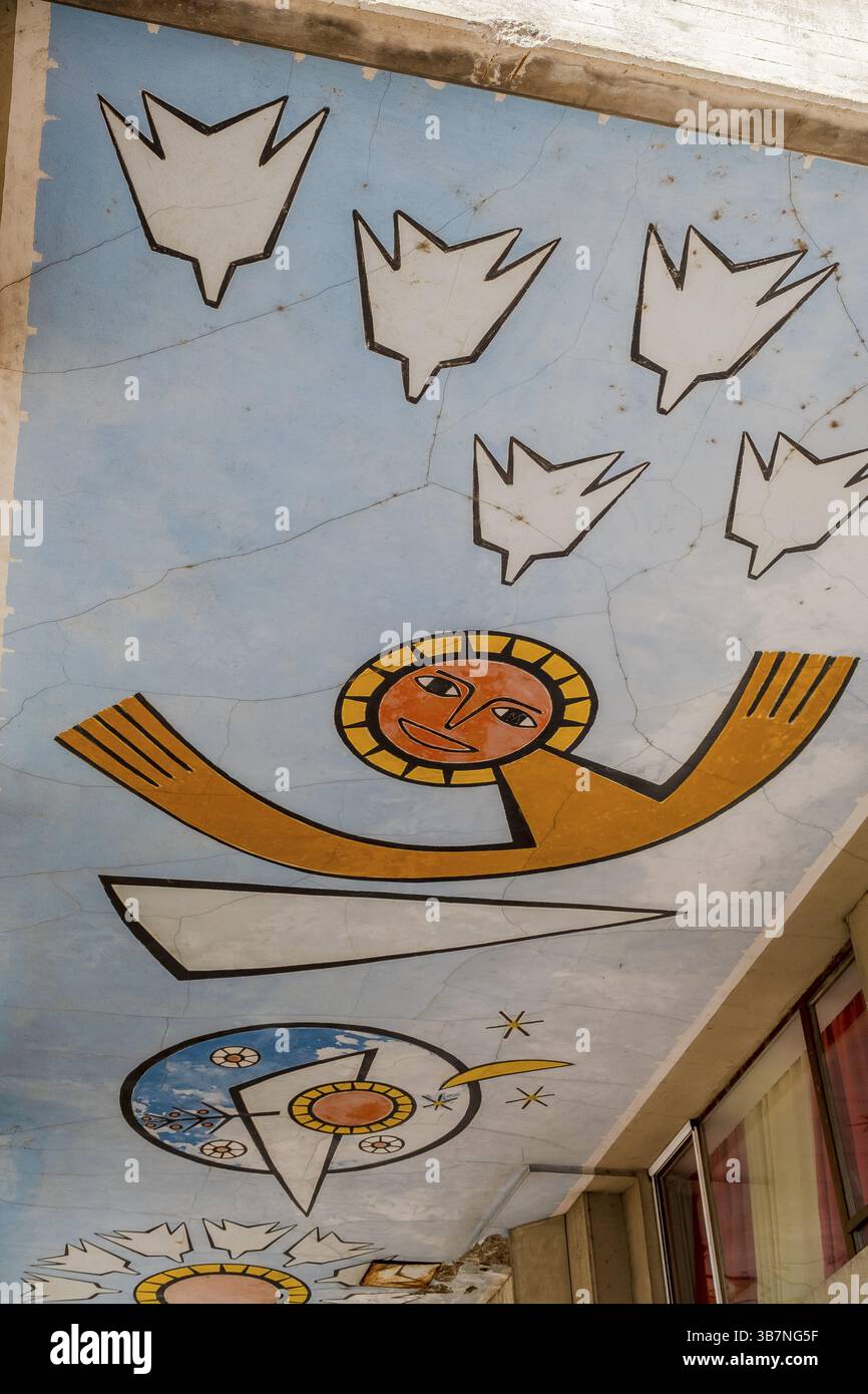 Ceiling painting with sun, stars and stylised birds Stock Photo - Alamy