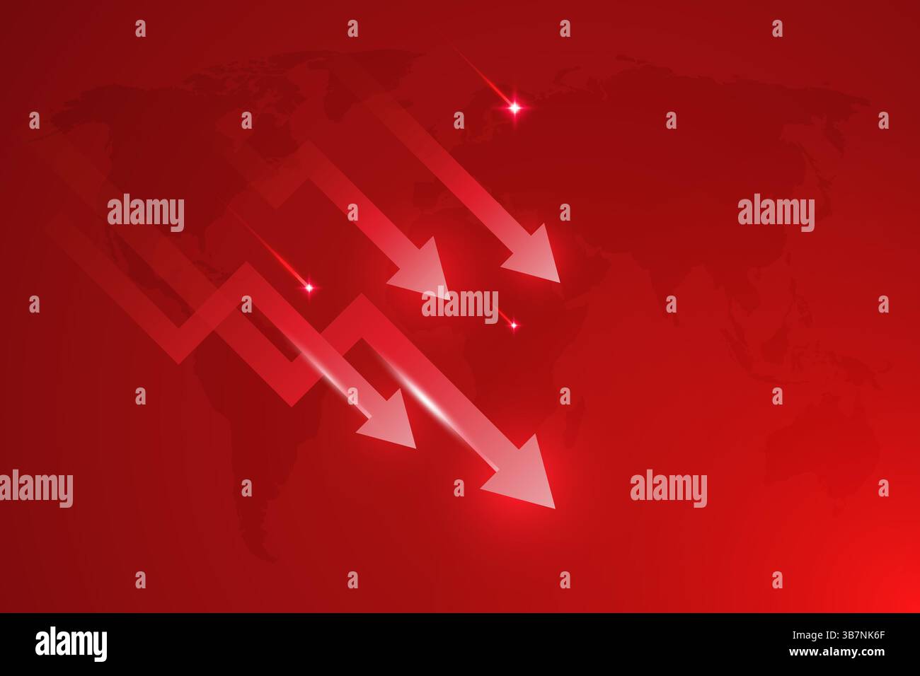 Red arrows pointing downward over a world map symbolize global financial decline Stock Vector ...