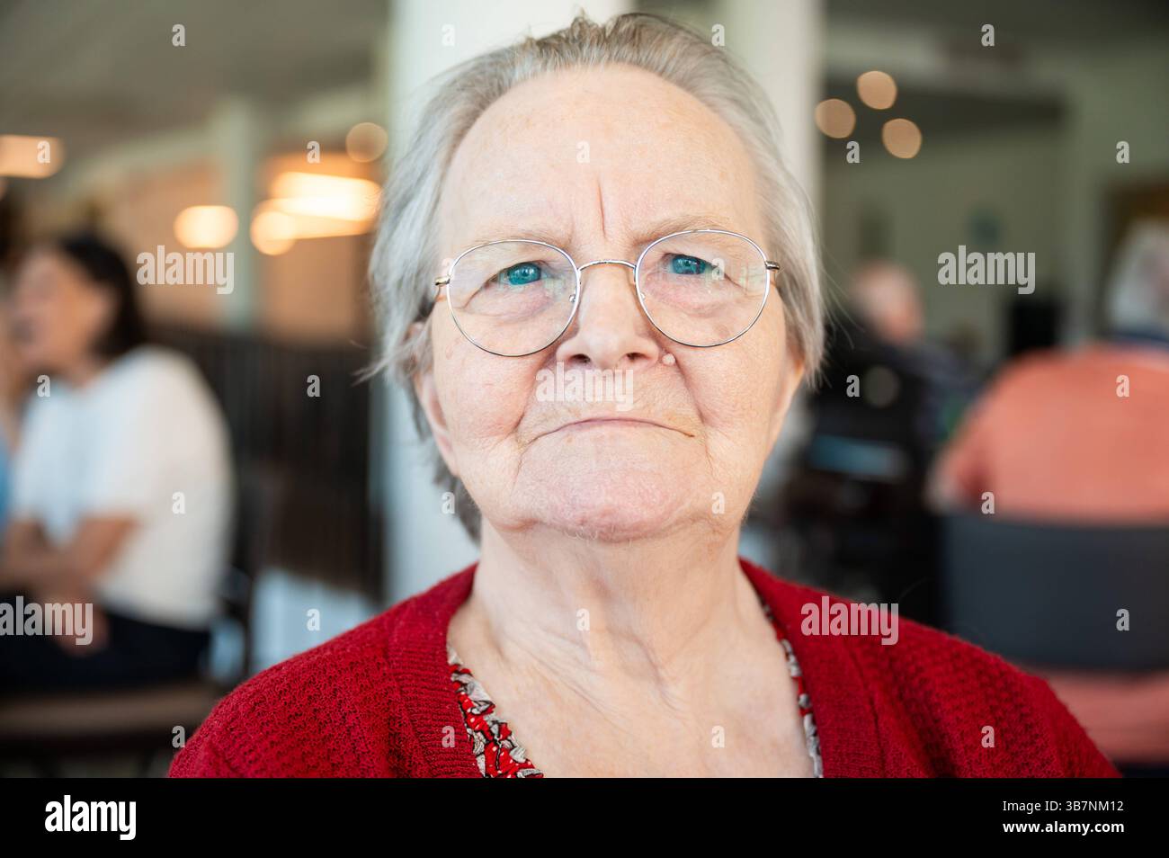 Expressive portrait of an 86 yo grandmother sitting in a wheelchair ...