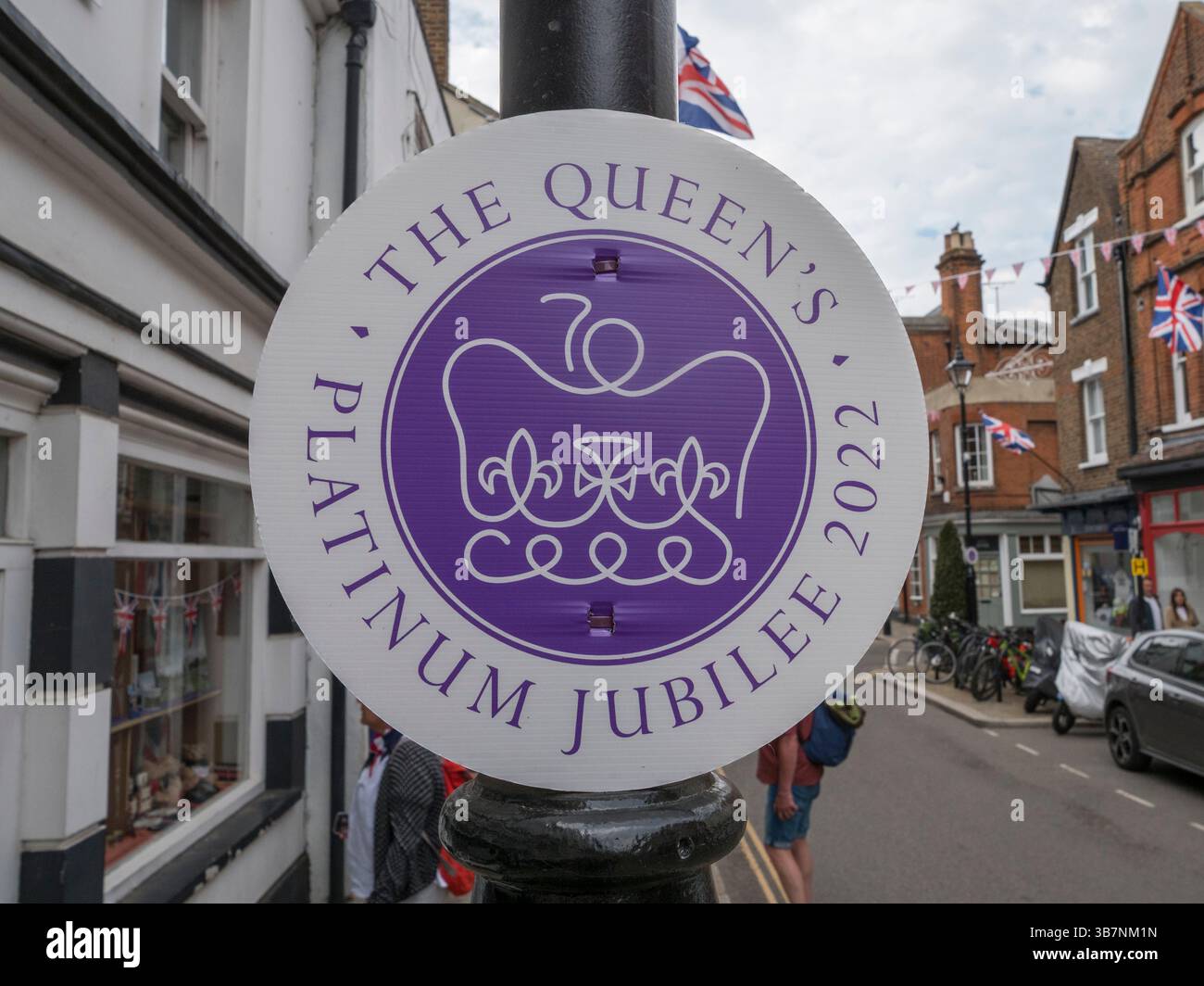 A Queen Elizabeth II's Platinum Jubilee sign on a lamp post during the ...