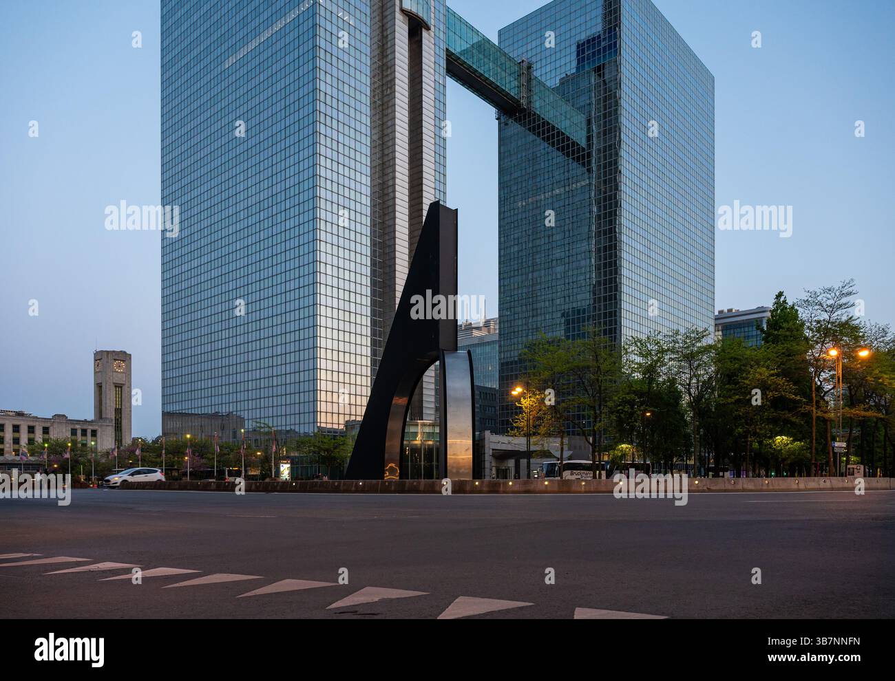 The Proximus headquarters by night at the North square in Brussels ...