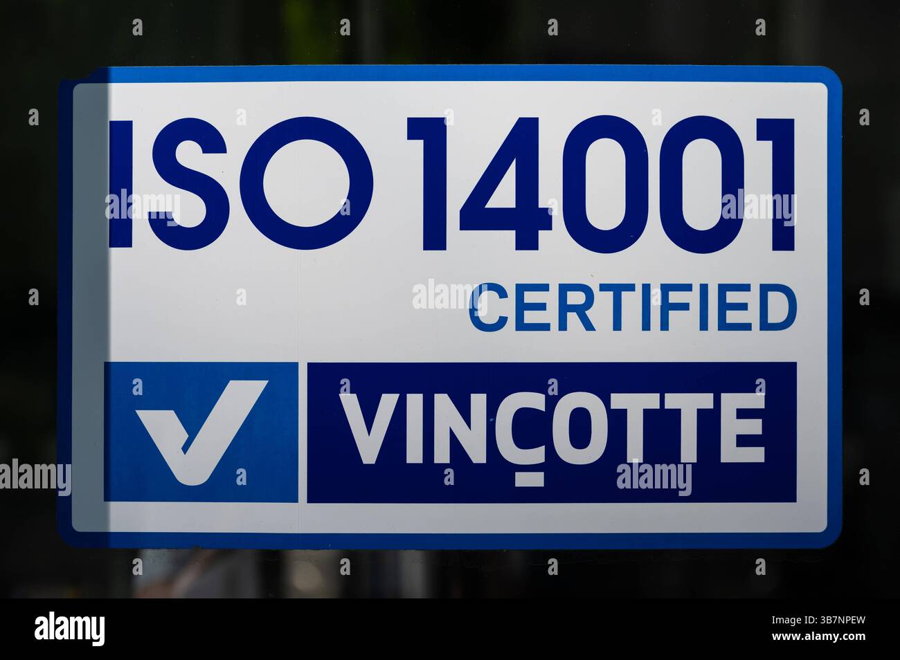Sign of an ISO 14001 certification for companies and governmental ...
