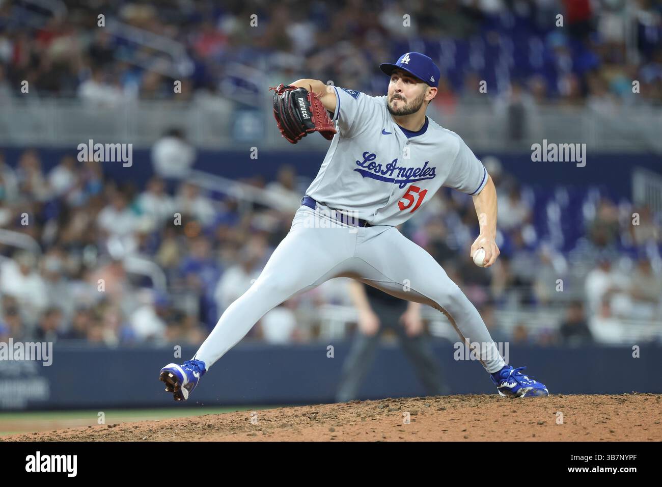 MIAMI, FL - MAY 05: Los Angeles Dodgers pitcher Alex Vesia (51) pitches ...