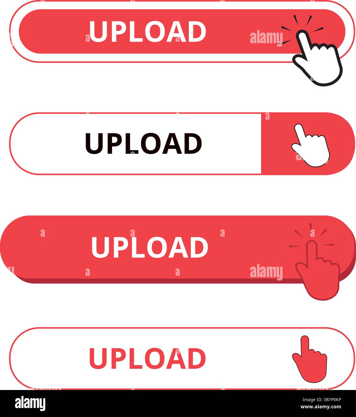 White and red upload bar shape buttons isolated on a white background ...