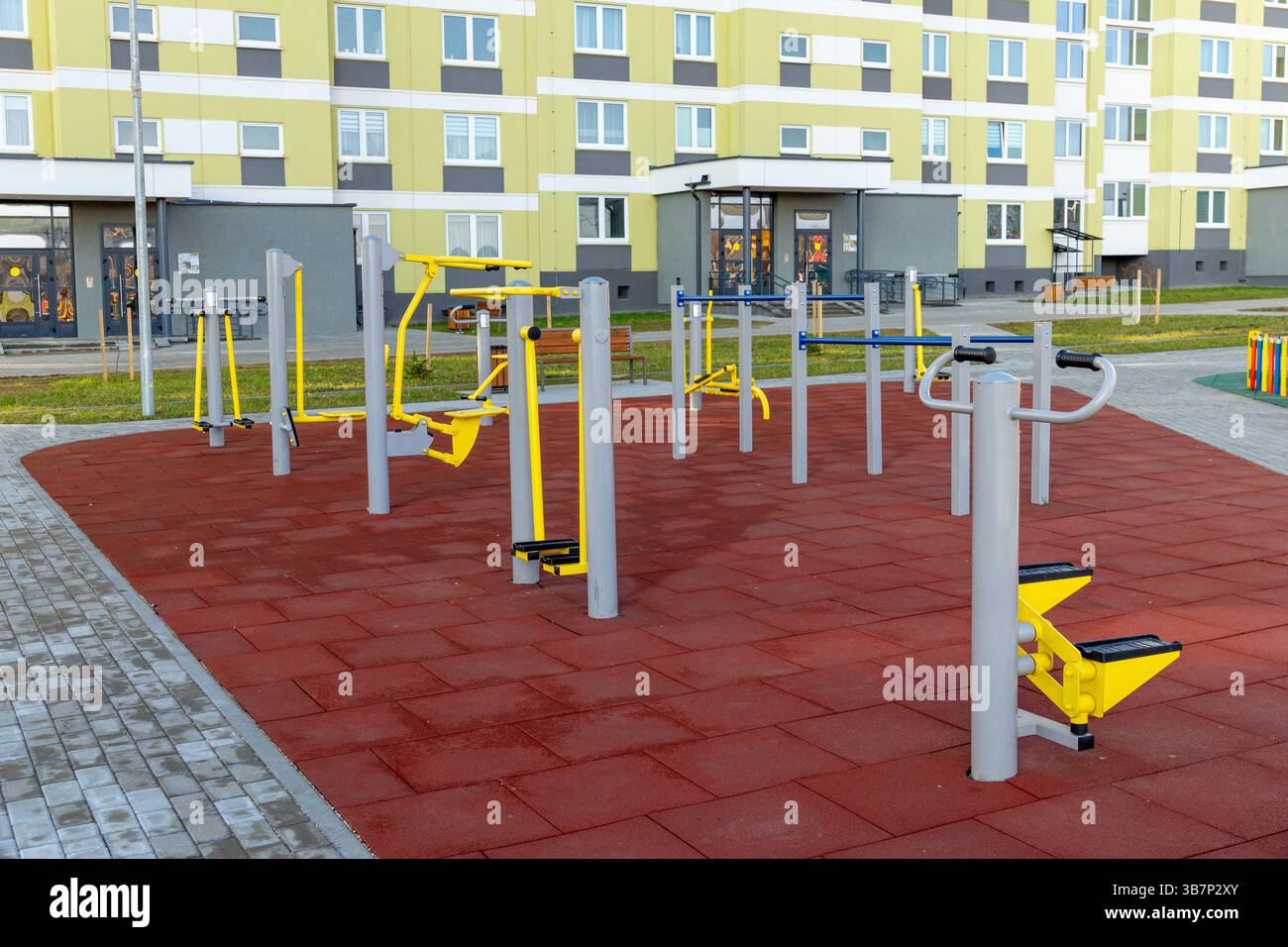 A playground for sports in the courtyard of a multi-storey apartment ...