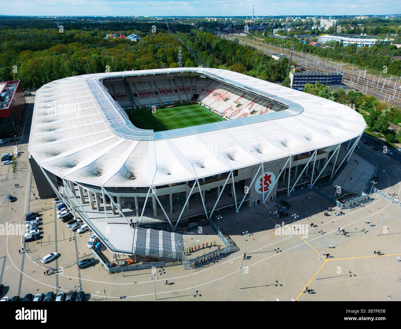 ŁÓDŹ, POLAND – MAY 4, 2025: Aerial view of Stadion Miejski im ...