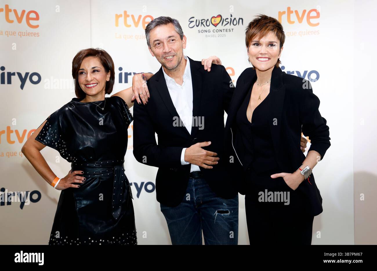 Adela González, Javier Ruiz and Miriam Moreno attend the presentation of RTVE's new spring ...