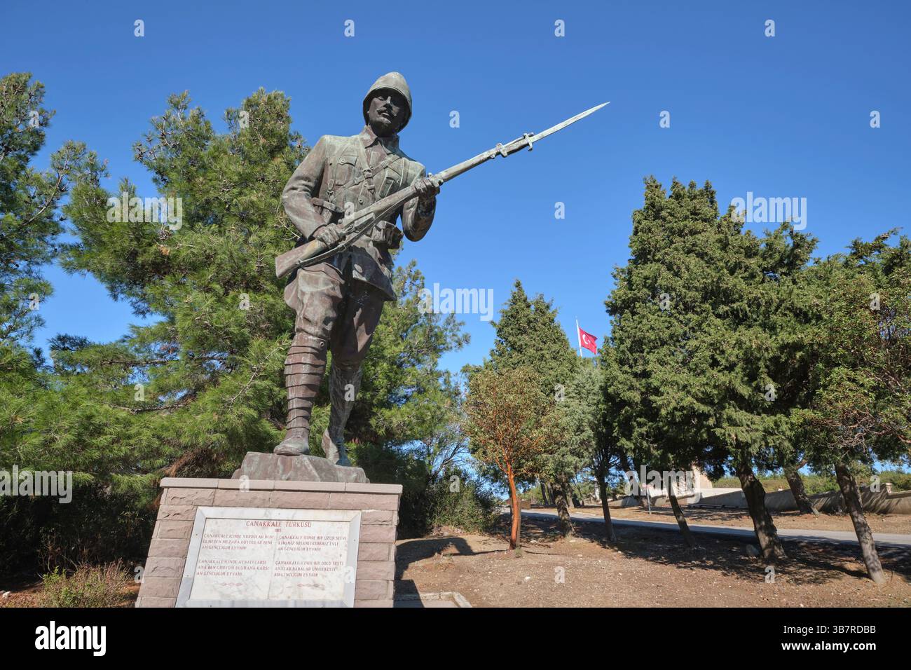 A large, bronze statue, sculpture of a typical, brave Turkish soldier ...