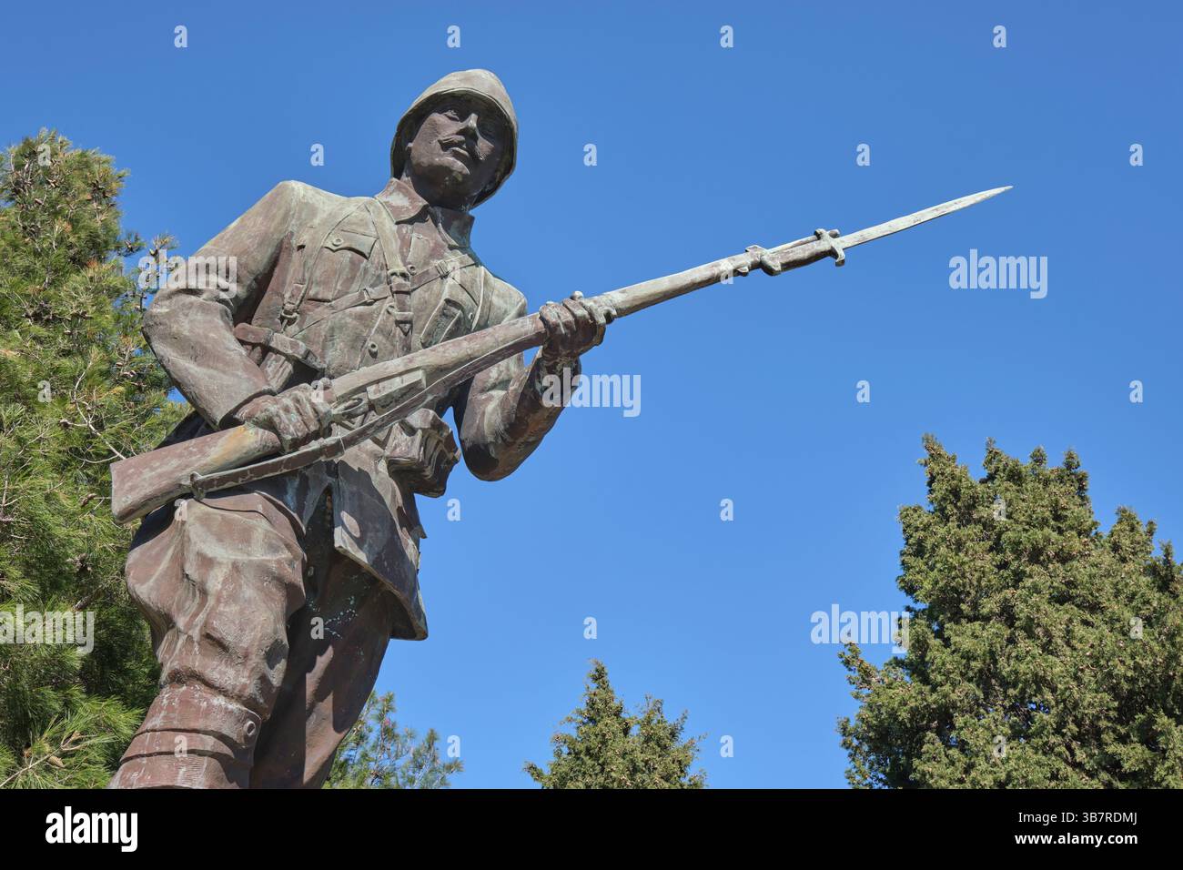 A large, bronze statue, sculpture of a typical, brave Turkish soldier ...