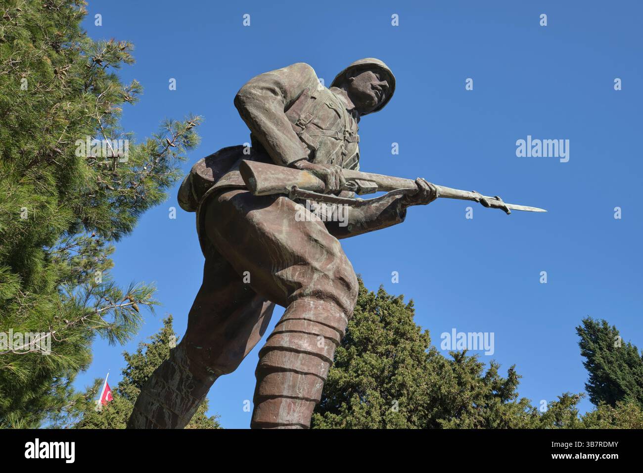 A large, bronze statue, sculpture of a typical, brave Turkish soldier ...