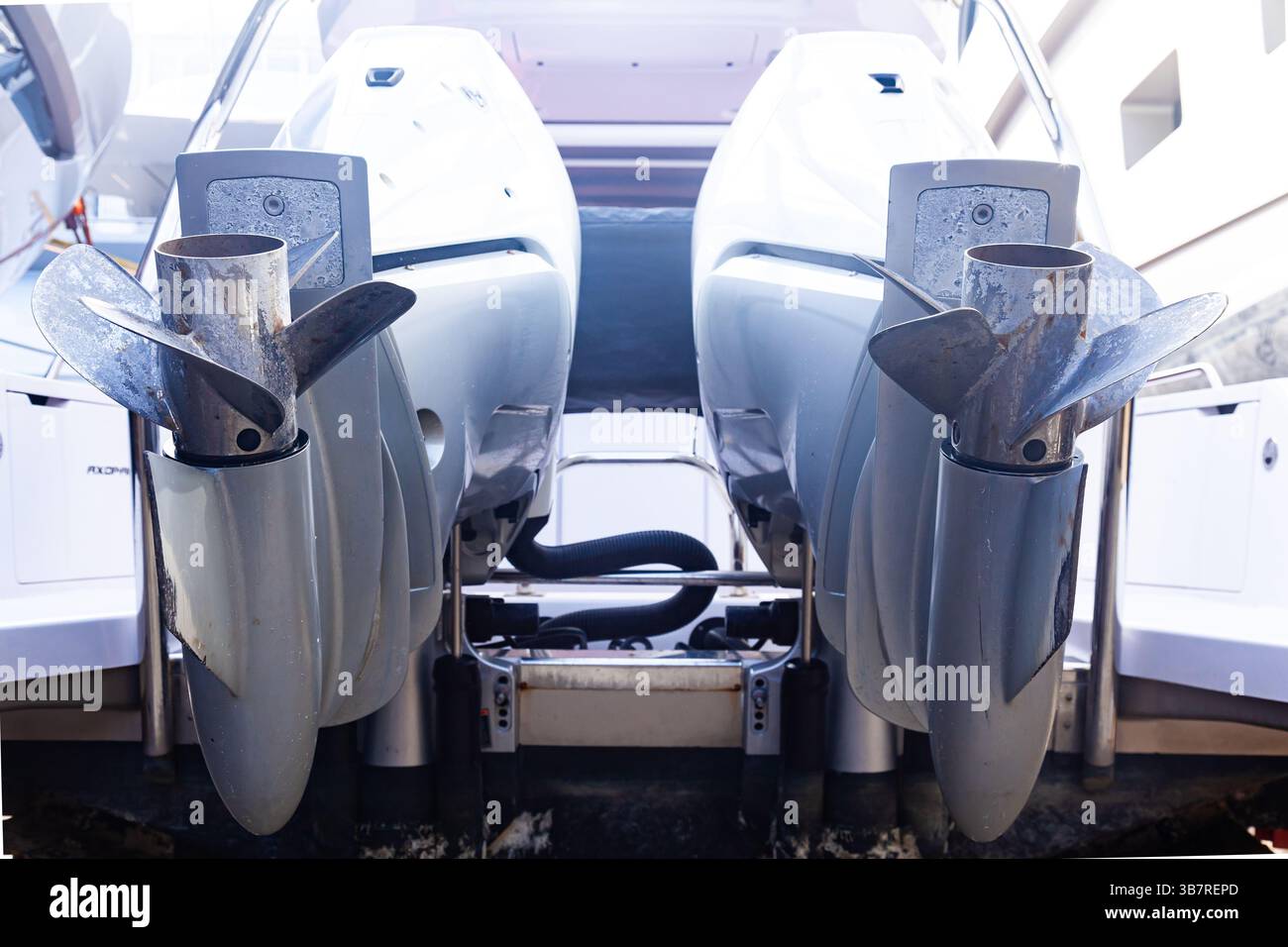Motor propellers for motor yachts and boats close-up. The motors are ...