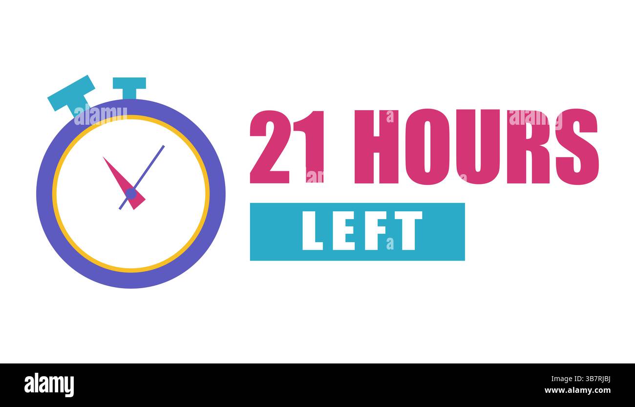 Countdown timer icon. Number twenty one. Bold 21 hours. Vector reminder ...