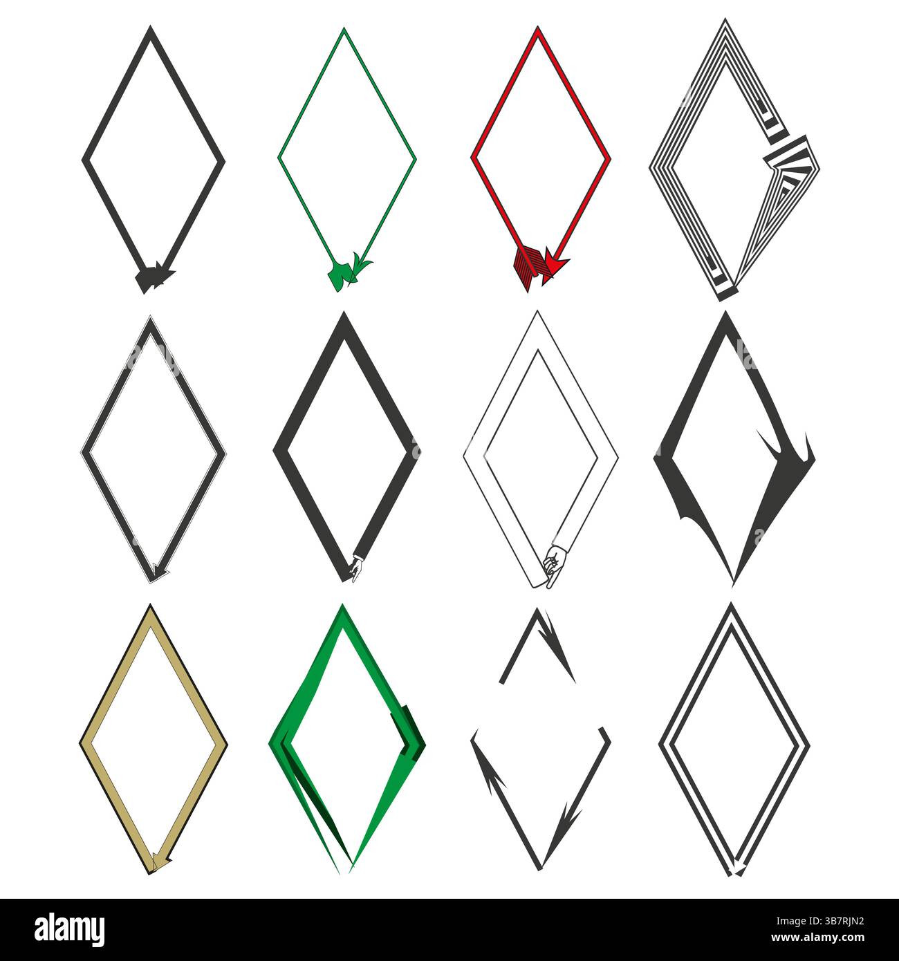 Diamond frame icon. Arrowhead color shape. Decorative corner form ...