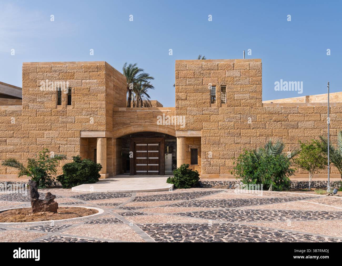 Entrance to modern museum building for the Dead Sea Panorama Complex on ...