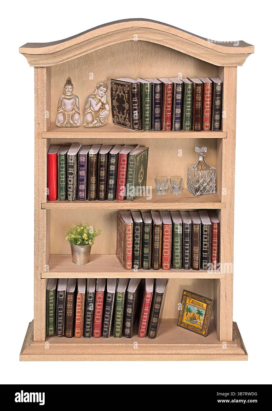 Wooden rounded top bookcase full of a variety of books Stock Photo - Alamy