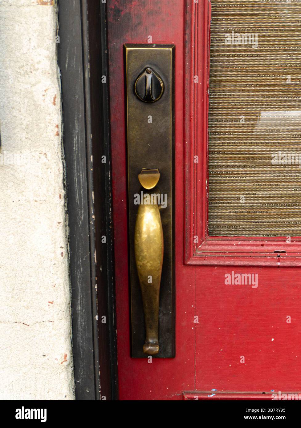 Red Door Brass Handle Stock Photo - Alamy