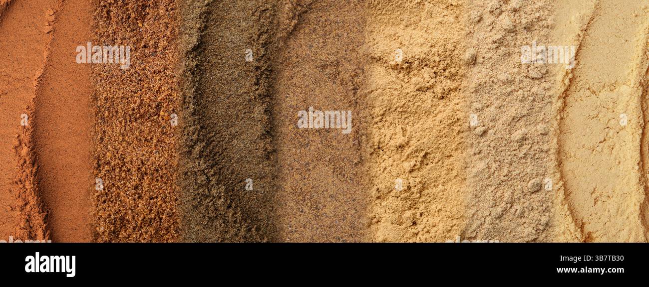 Different superfood powders as background, collage. Banner design Stock ...