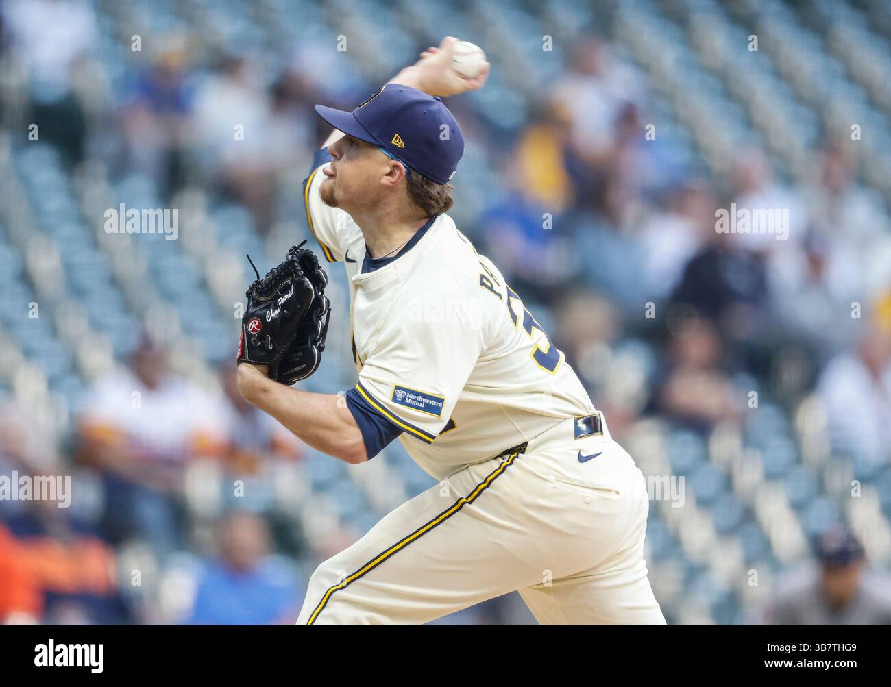 Milwaukee Brewers starting pitcher Chad Patrick throws to the Houston ...