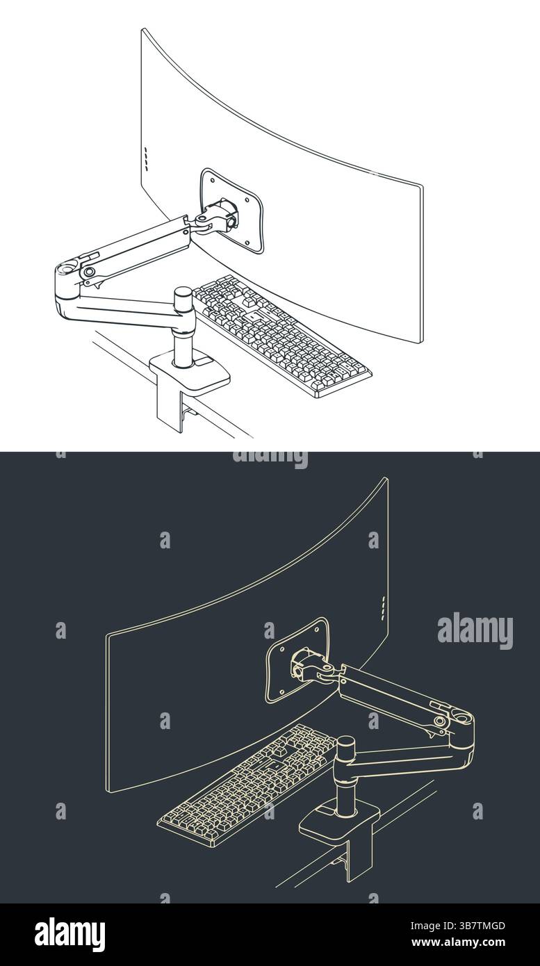 Curved ultrawide monitor on arm stand with a mechanical keyboard close ...